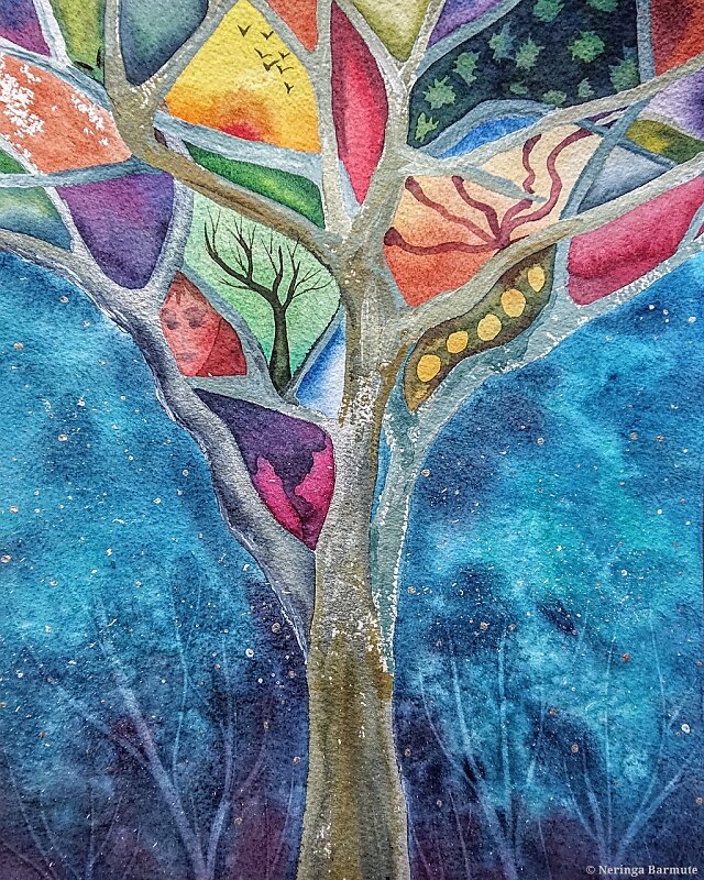 Tree of the Universe - Watercolour paintings, colouring art and ...